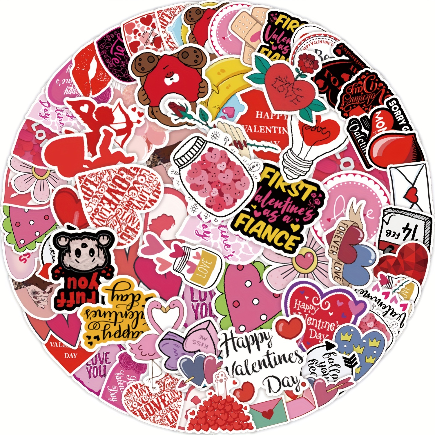 50pcs Pegatinas De San Valentín De Dibujos Animados, Pegatinas ...