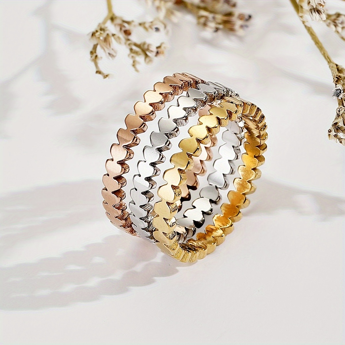 chic stacking rings made stainless steel 18k gold plated - Temu United ...