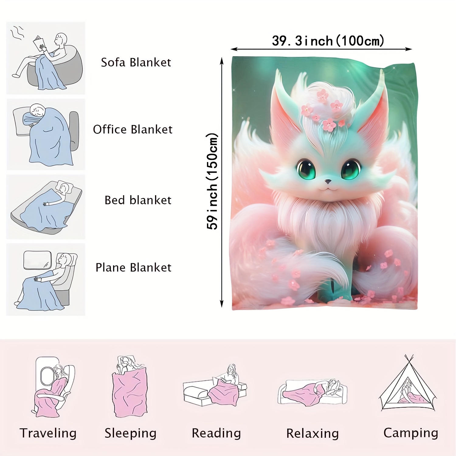 Flannel Fox Digital Simple Pattern Printed Blanket - Temu Ireland