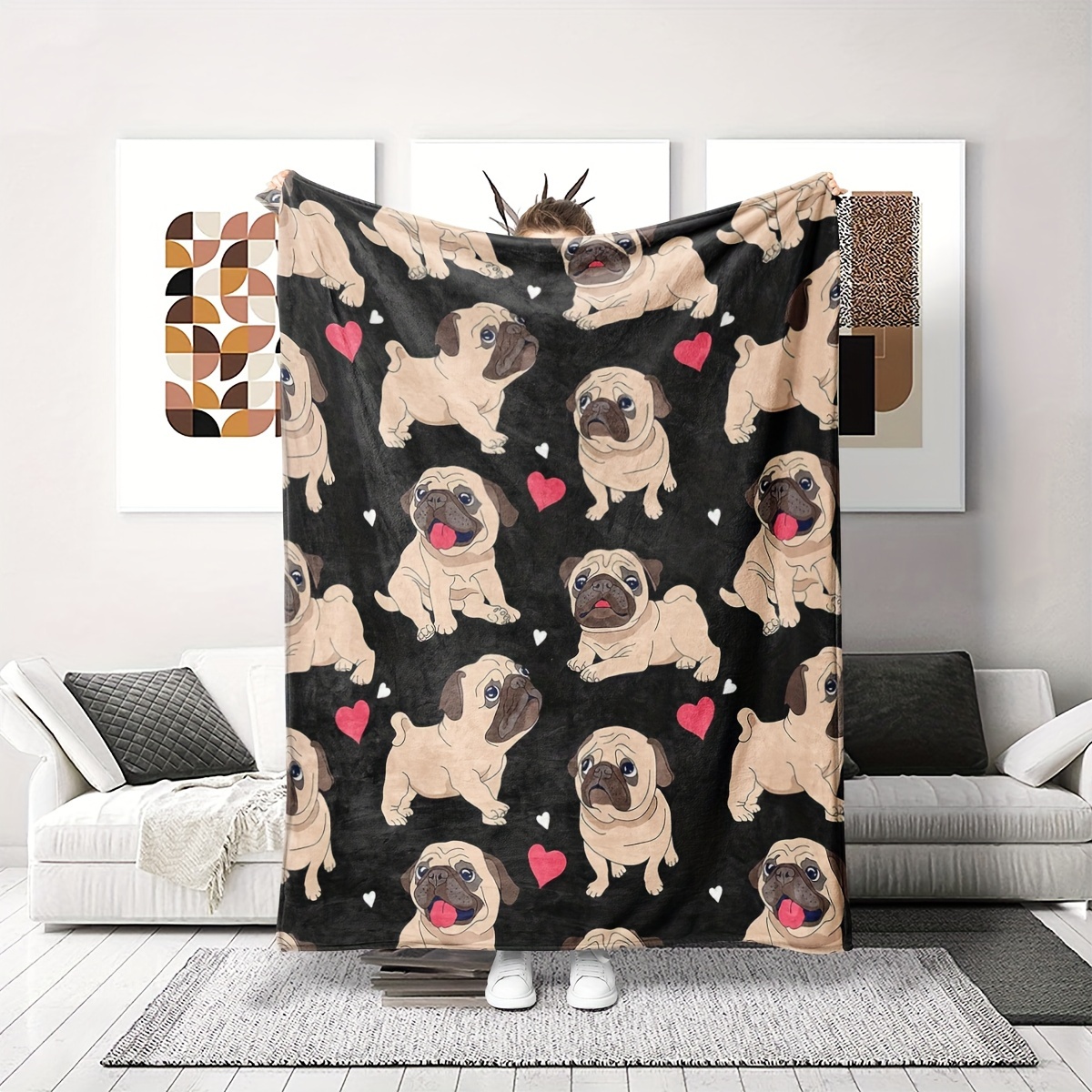 Cute Pug Love Print Blanket Christmas Flannel Blanket Soft - Temu New ...
