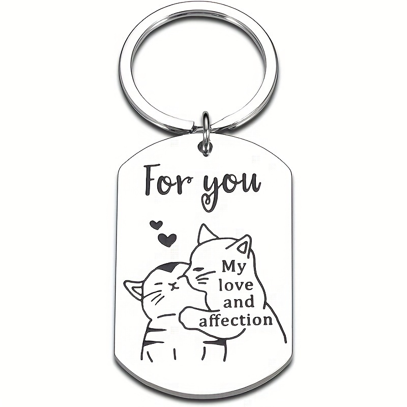 1pc Cute Cat Pattern Sweet Romantic Silvery Tag Keychain Stainless ...