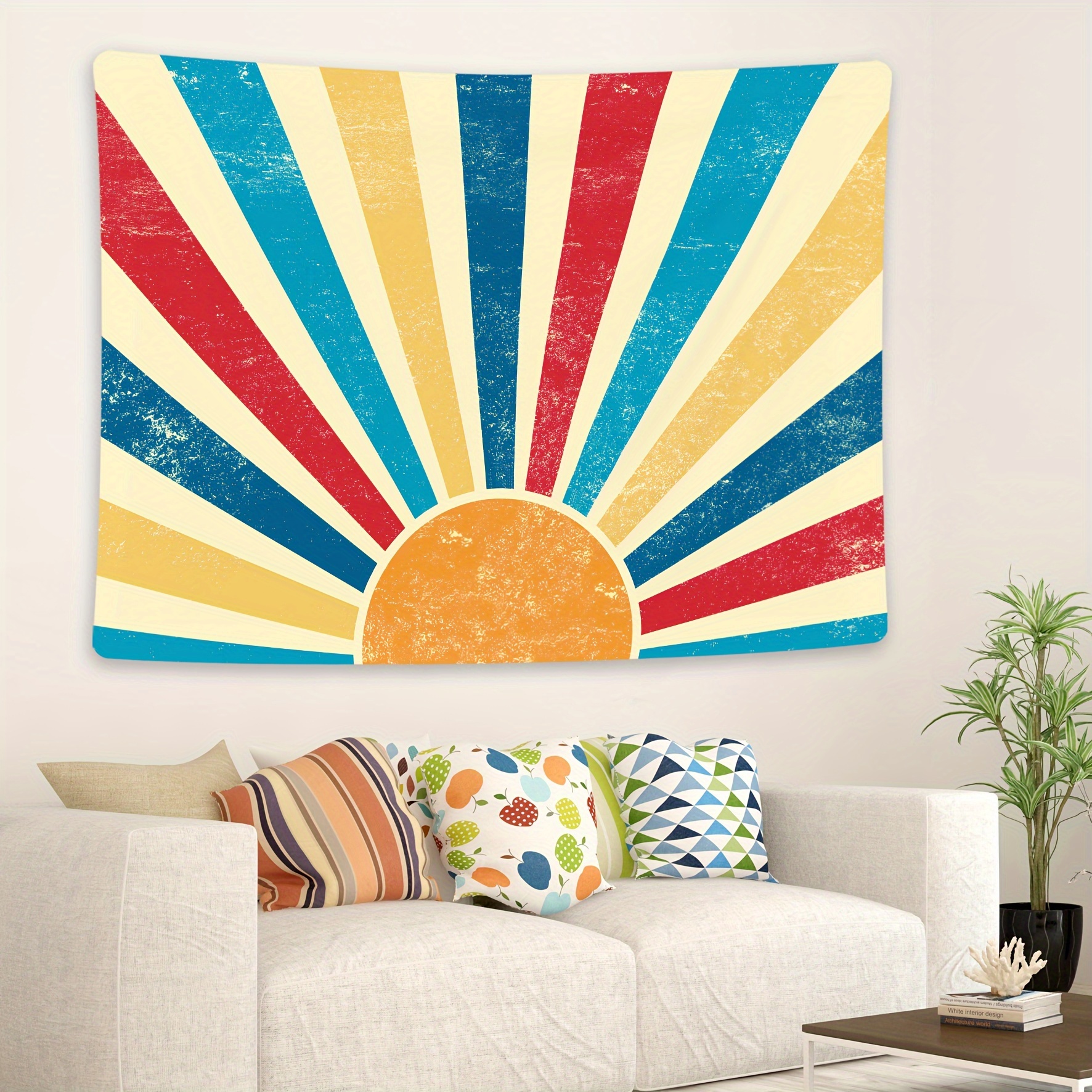 Vintage Sun Colorful Striped Tapestry Bedroom Aesthetic - Temu United ...