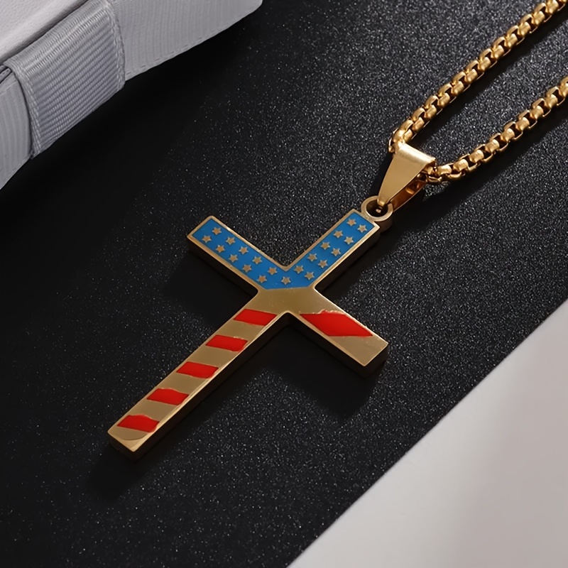 Colorful Simple Flag Cross Pendant Necklace For Men And - Temu Ireland