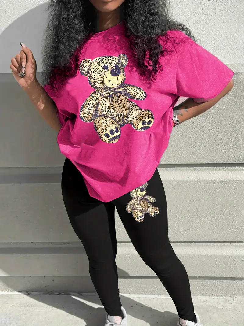 Graphic Print Two Piece Set Short Sleeves T Shirt Pants Temu Australia