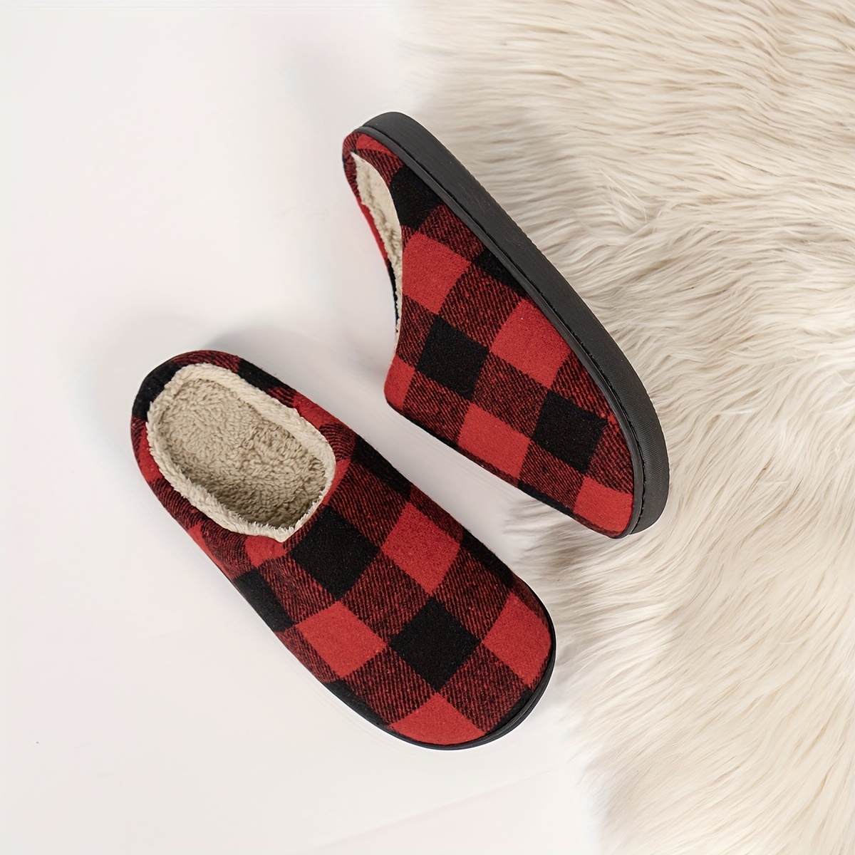 Plush Lined Slippers Winter Plaid Cozy Warm Closed Toe Slip - Temu New ...