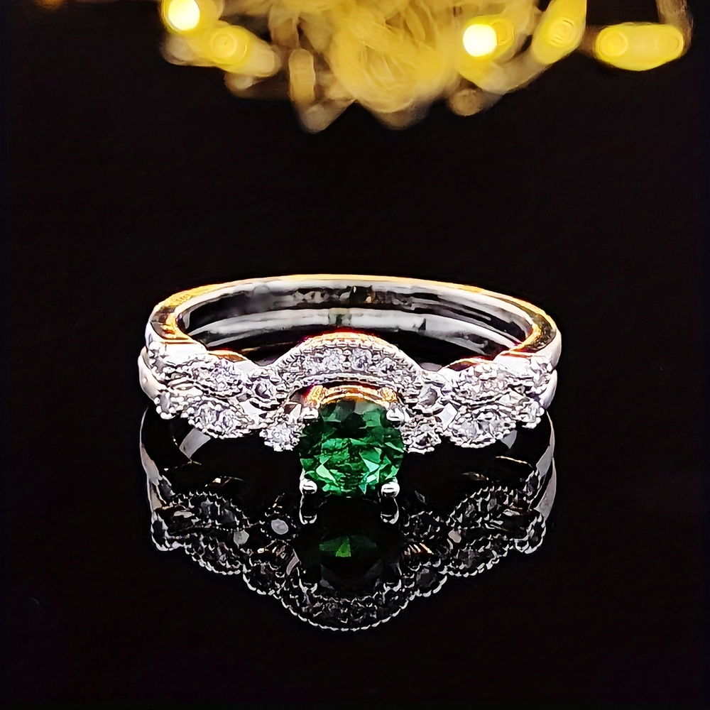 Inlaid Green Color Zircon Stackable Finger Ring Bride - Temu United Kingdom