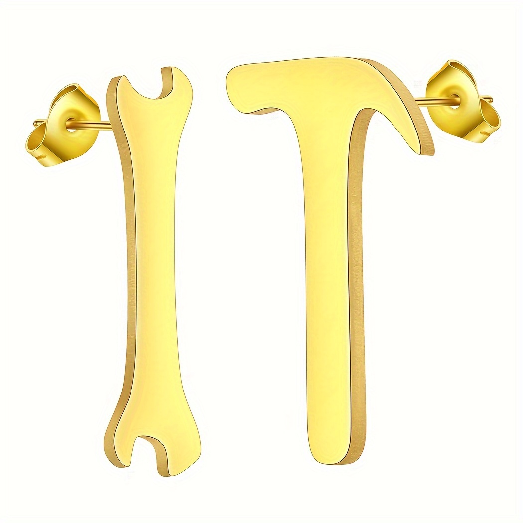 Tools Stud Earrings Hammer And Spanner Asymmetric - Temu United Kingdom