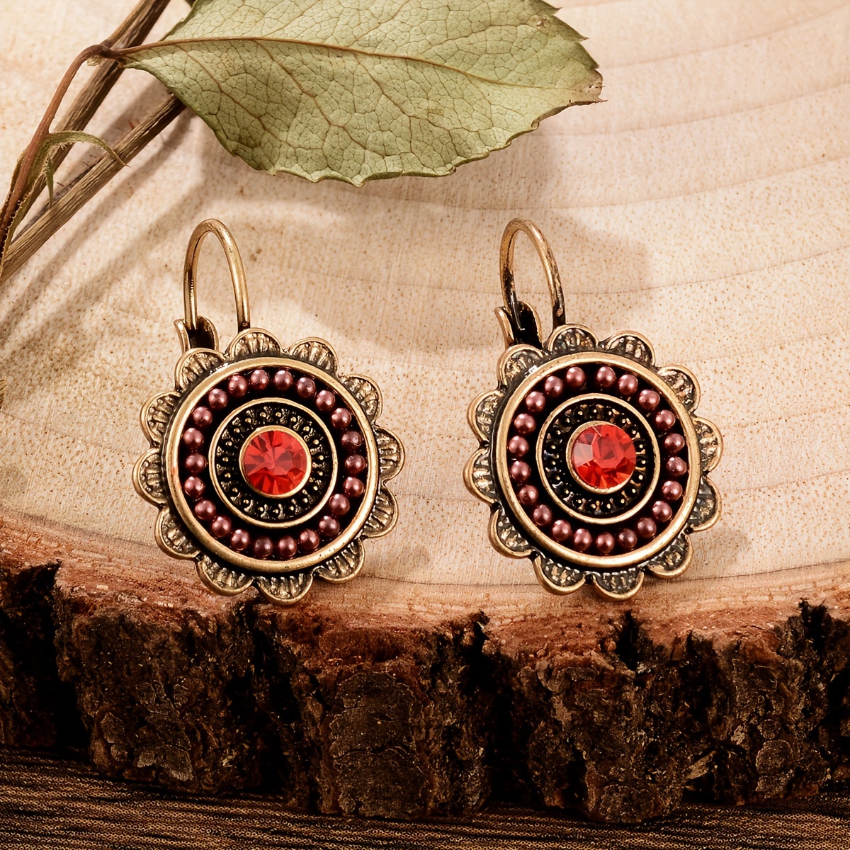 Vintage Carved Flower Beads Rhinestone Inlaid Dangle - Temu United Kingdom