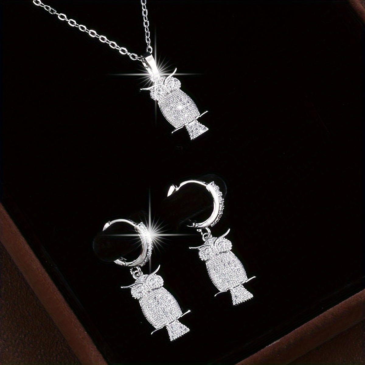Earrings + 1 Necklace Cute Jewelry Set Lovely Owl Design 18k - Temu ...