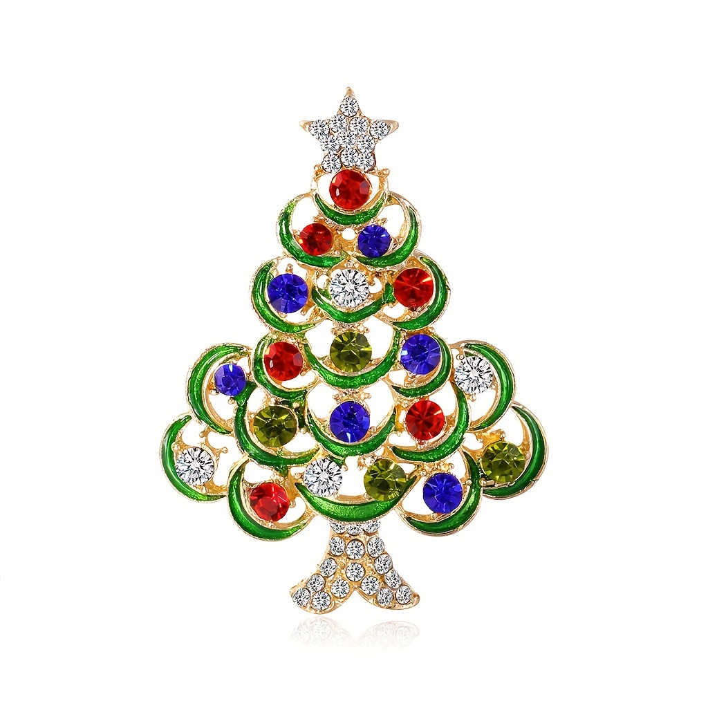 Christmas Tree Alloy Brooch Inlaid Shiny Rhinestone Holiday - Temu ...