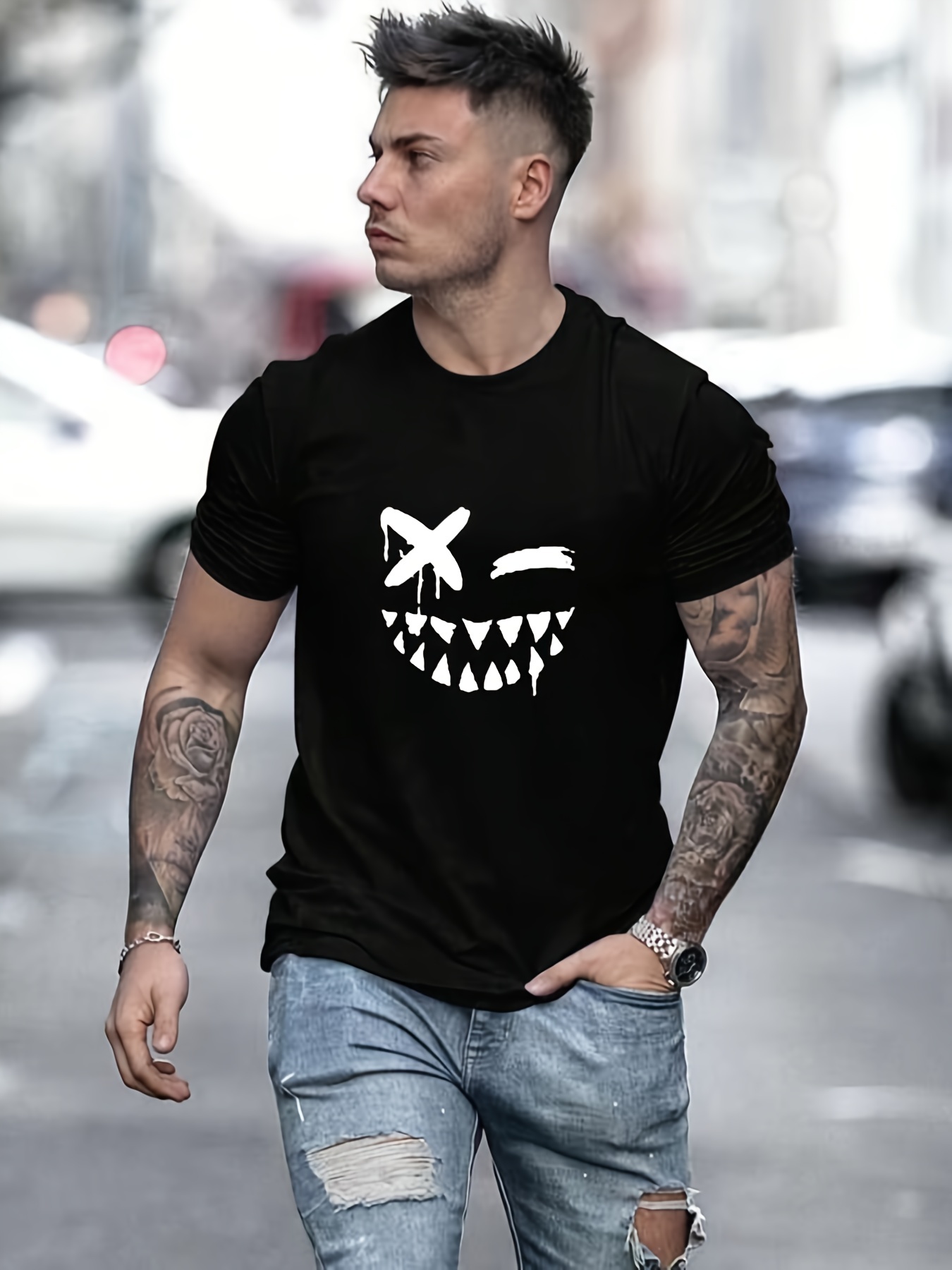 Wink Print Mens Graphic Design Crew Neck T Shirt Casual - Temu Australia