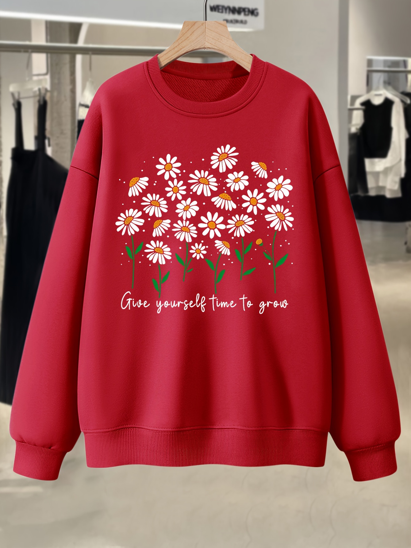 Flower Graphic Print Sweatshirt Plus Size Crew Neck Casual - Temu Canada