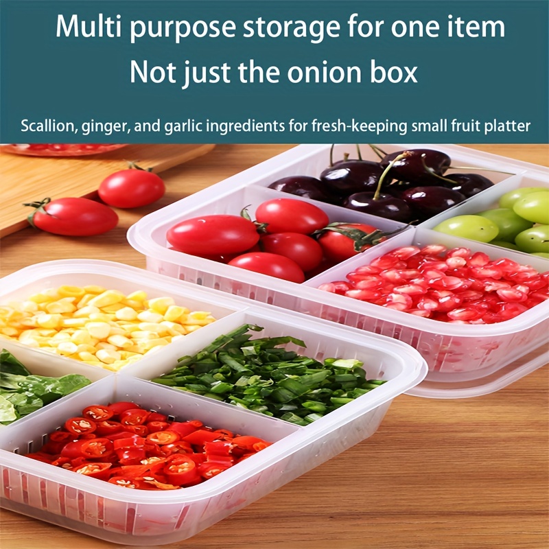 Four-grid Green Onion Box With Lid, Kitchen Double-layer Onion Ginger ...