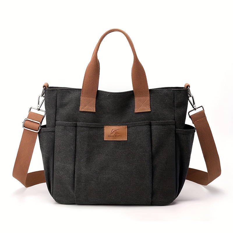 Solid Color Canvas Tote Bag Simple Crossbody Bag Women's - Temu New Zealand
