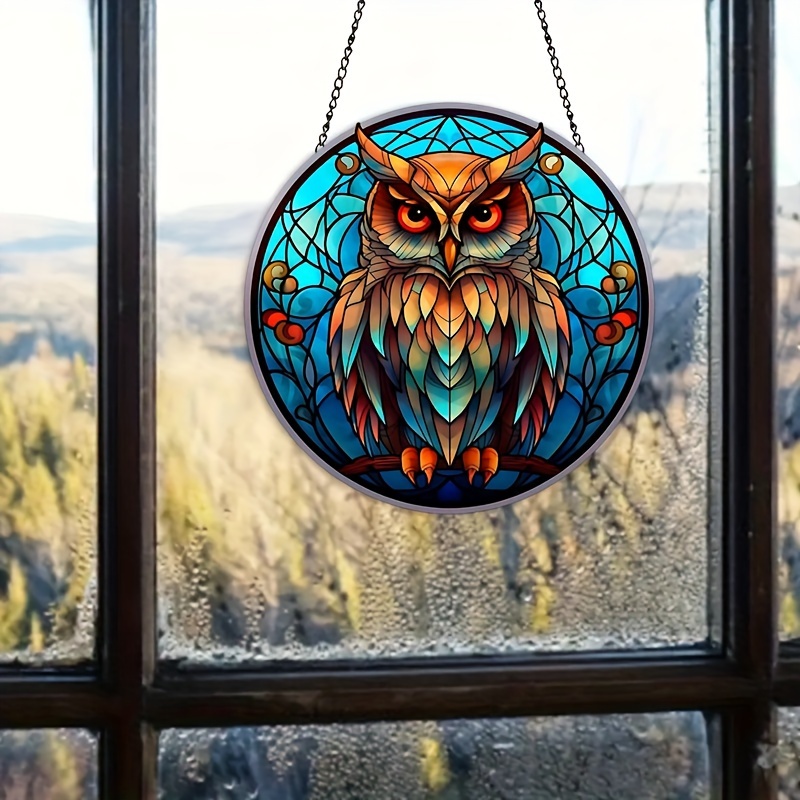 Owl Pattern Glass Window Decoration Pendant Hanging - Temu United Emirates