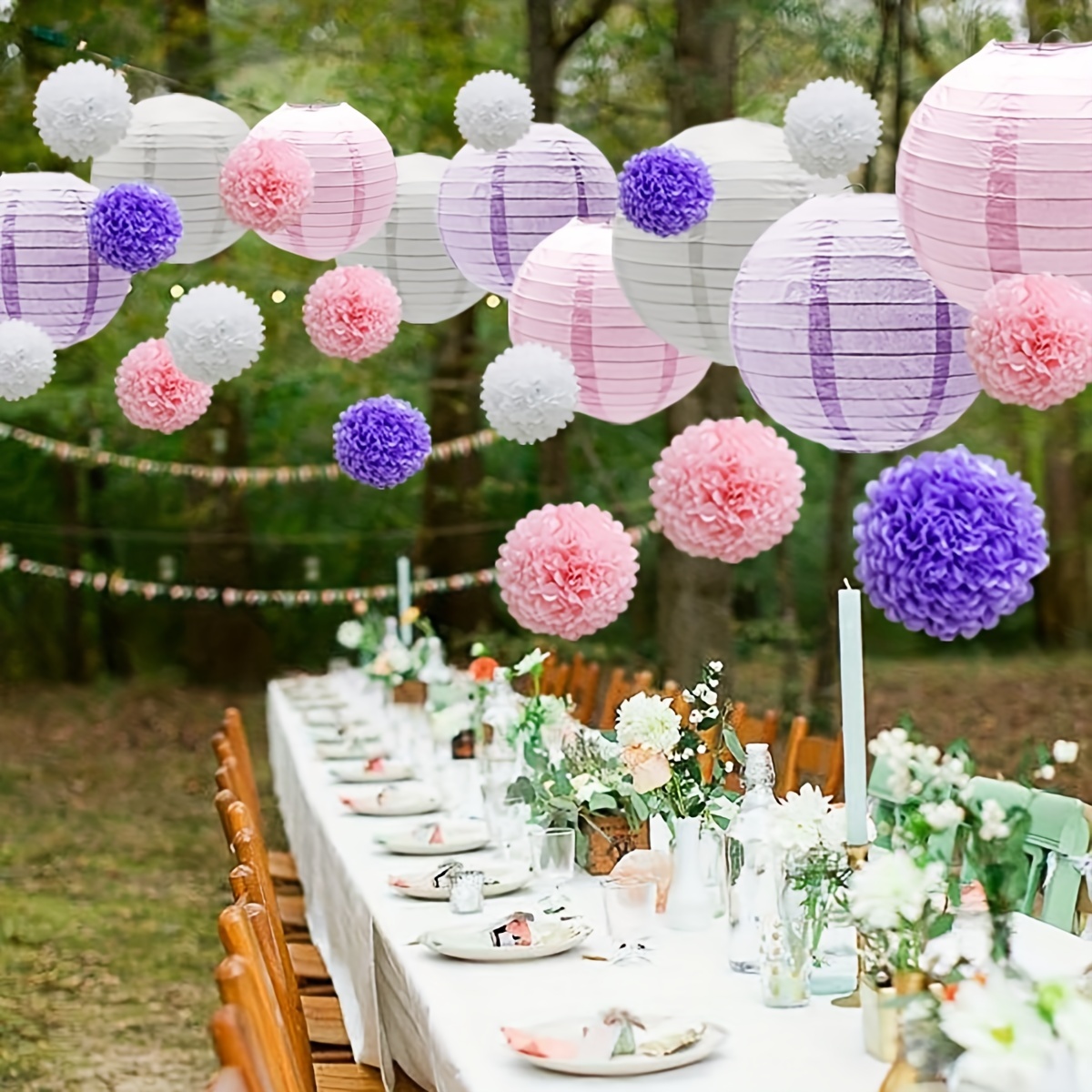 Mermaid Theme Party Set Purple White Pink Paper Fan Lanterns - Temu ...