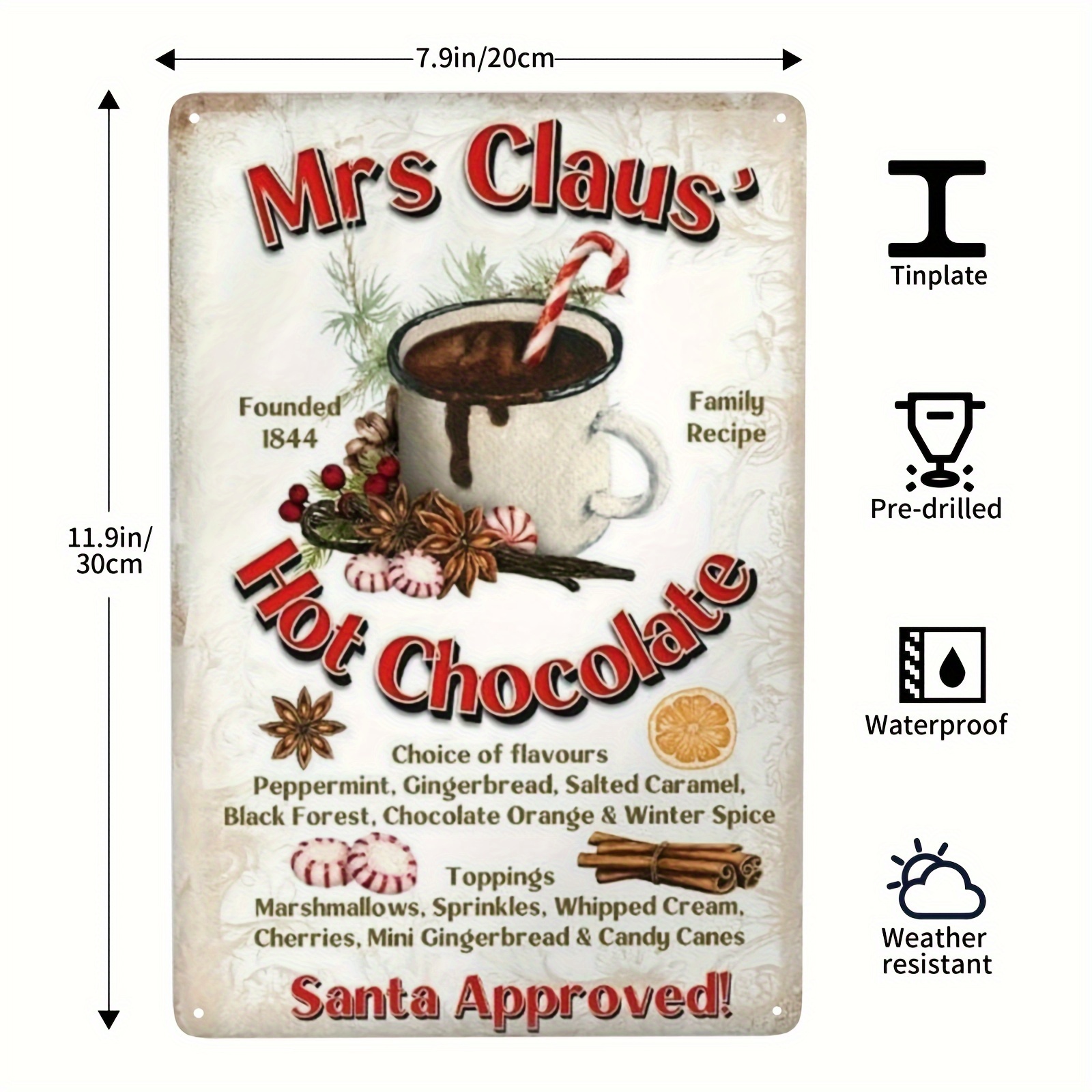 Christmas Tin Sign Hot Chocolate Sign Christmas Cocoa - Temu United Kingdom