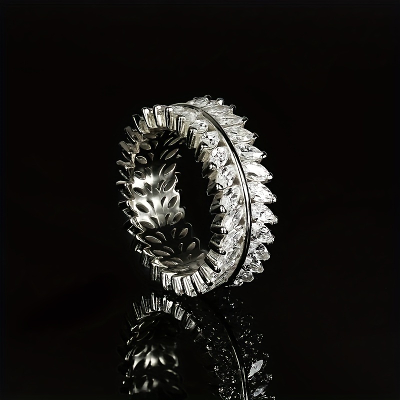 Chic Band Ring Paved Double Layer Shining Zirconia In Horse - Temu Ireland