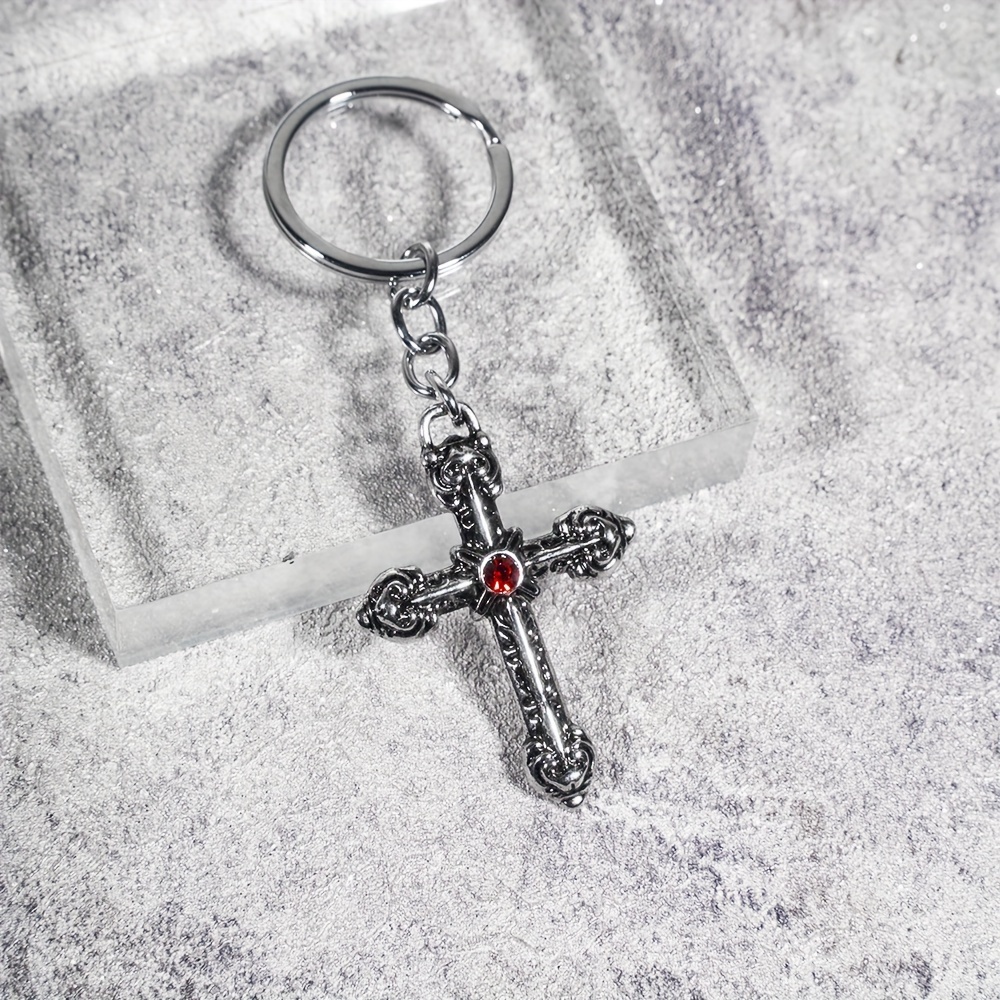 retro hip hop gemstone inlaid cross key ring for men - jewelry ...