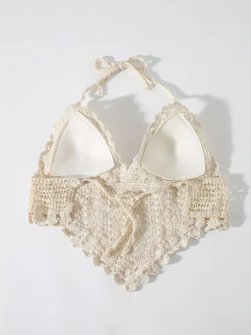Crochet Crop Halter Top Sexy Beach Wear Backless Hanky Hem V Temu