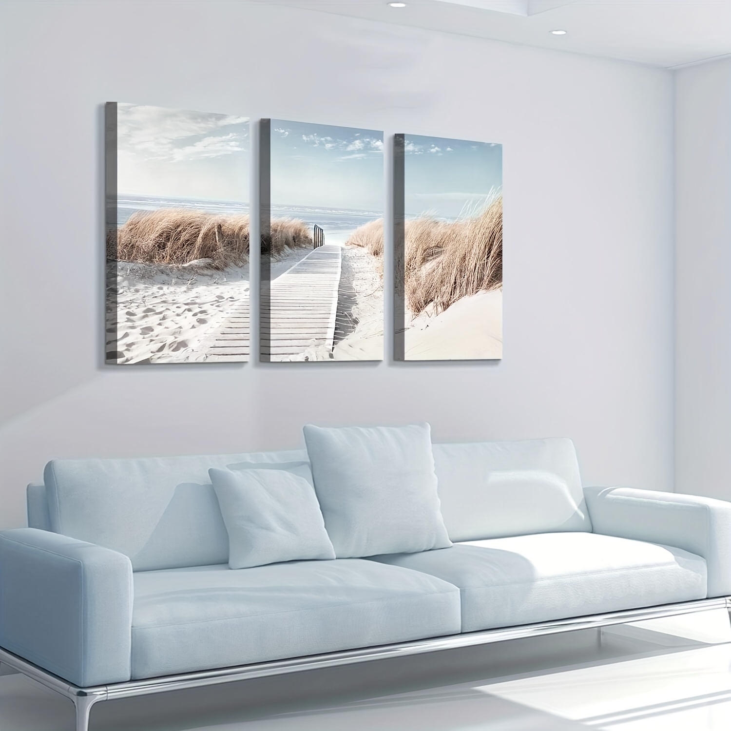 3pcs Beach Path Picture Coastal Artwork Seaside Painting Art Canvas For ...