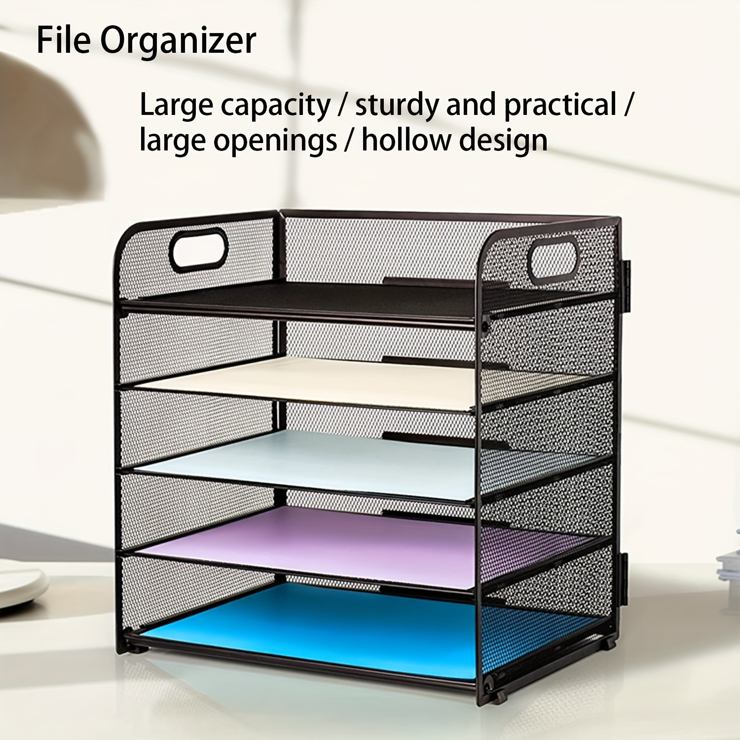 Paper Letter Tray Organizer 5 Tray Mesh File Organizer With Handle ...