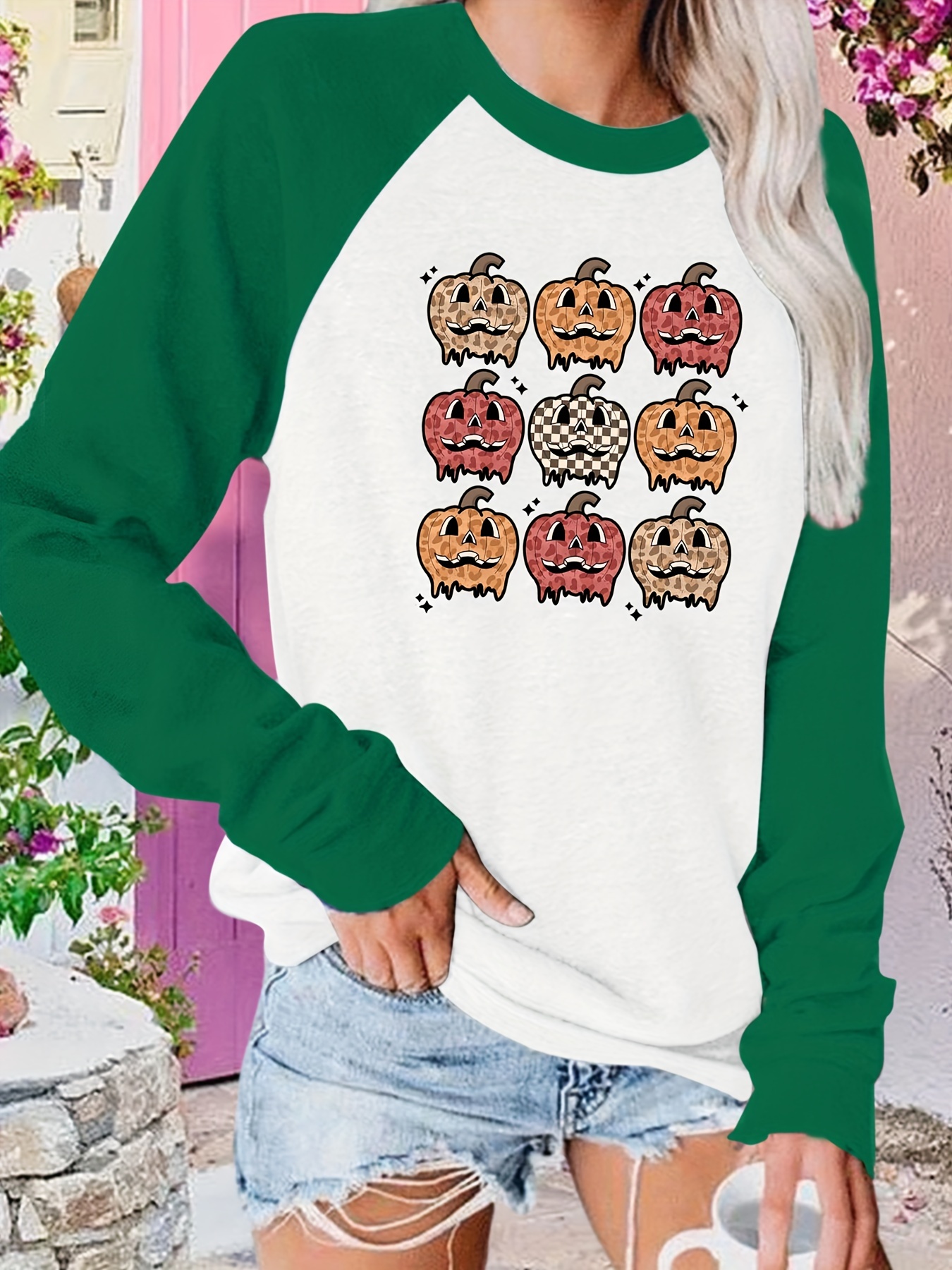 Halloween Pumpkin Print Pullover Sweatshirt Casual Long - Temu Canada