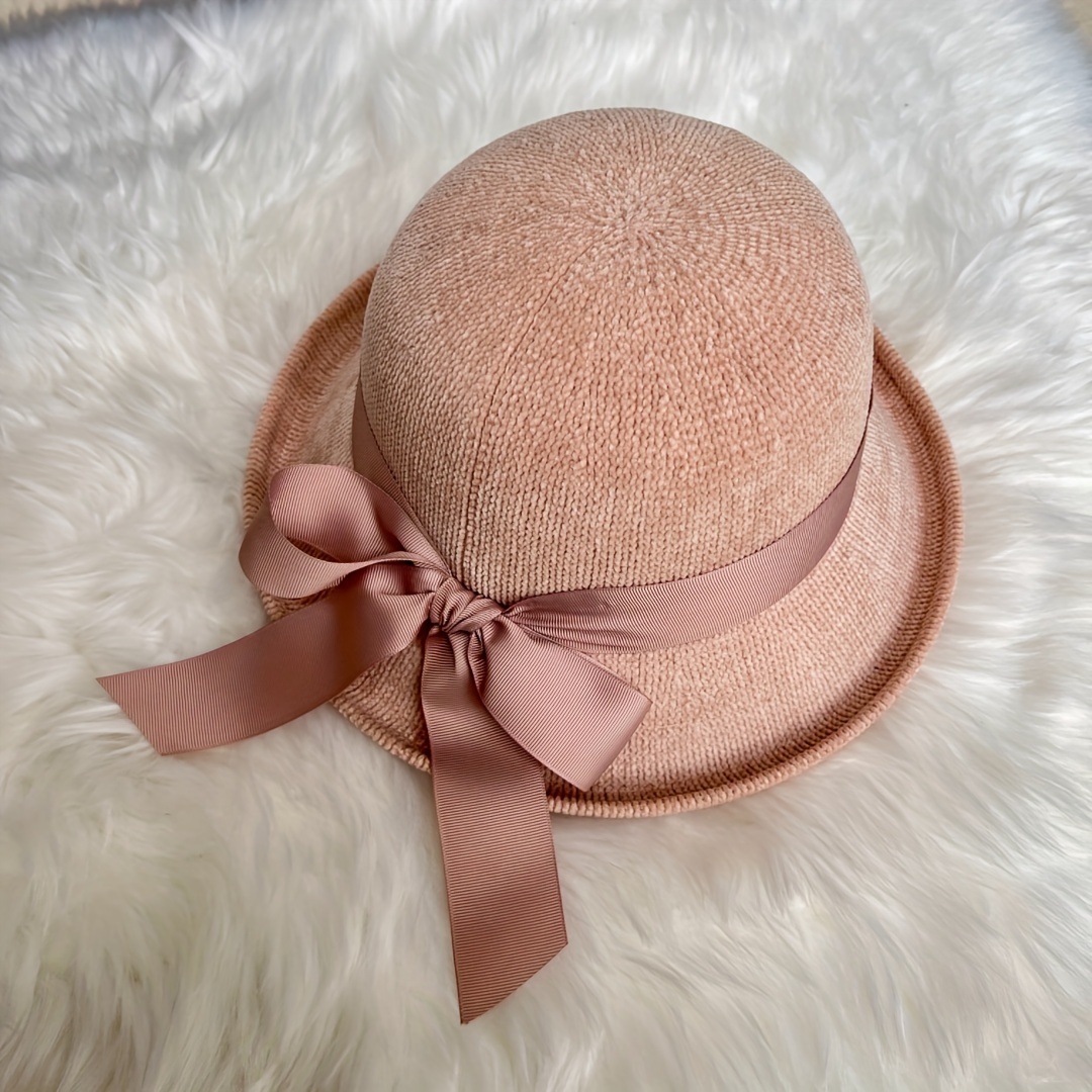 Ribbon Bowknot Fedoras Hats Cute Candy Color Cloche Hat - Temu United ...