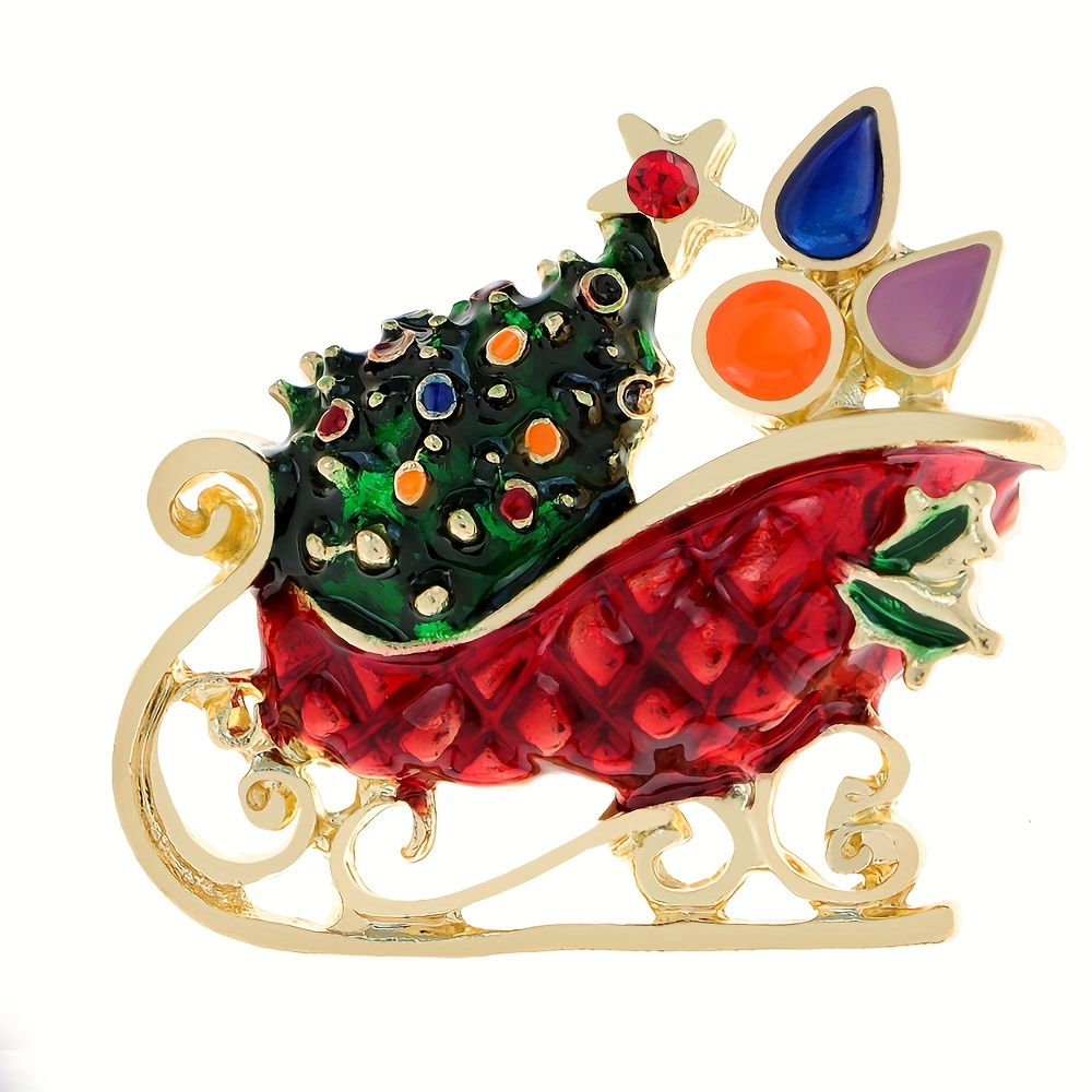 Christmas Sleigh Shape Dropping Oil Alloy Brooch Red - Temu Norway
