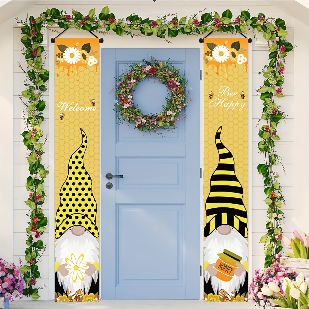 Welcome Spring Bee Gnome Porch Banner Polyester Sunflower - Temu