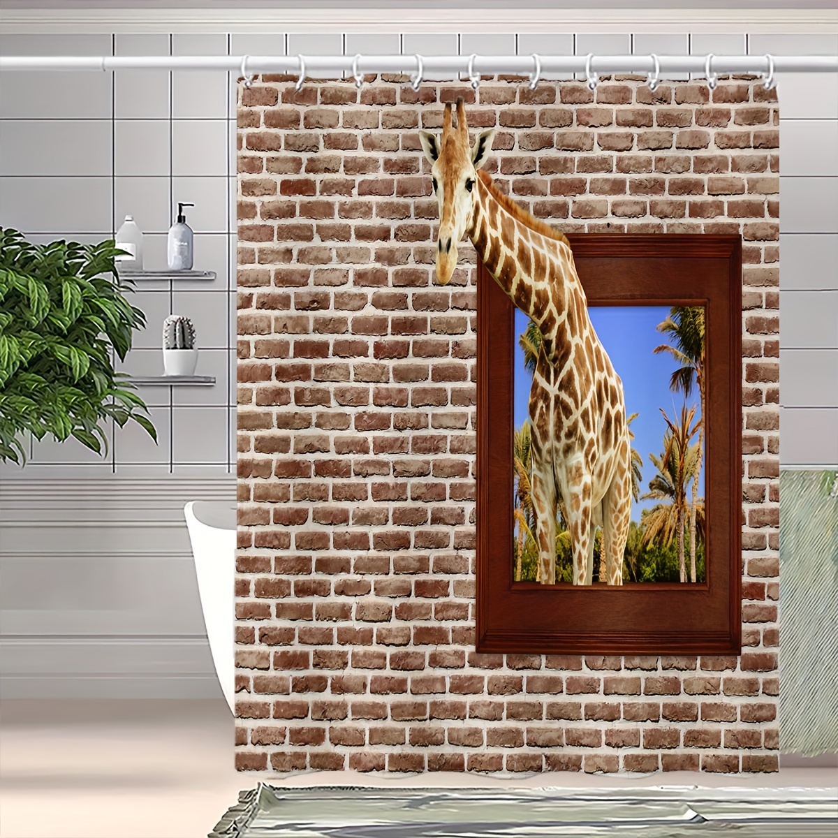 Giraffe Brick Wall Pattern Shower Curtain Set Waterproof - Temu New Zealand