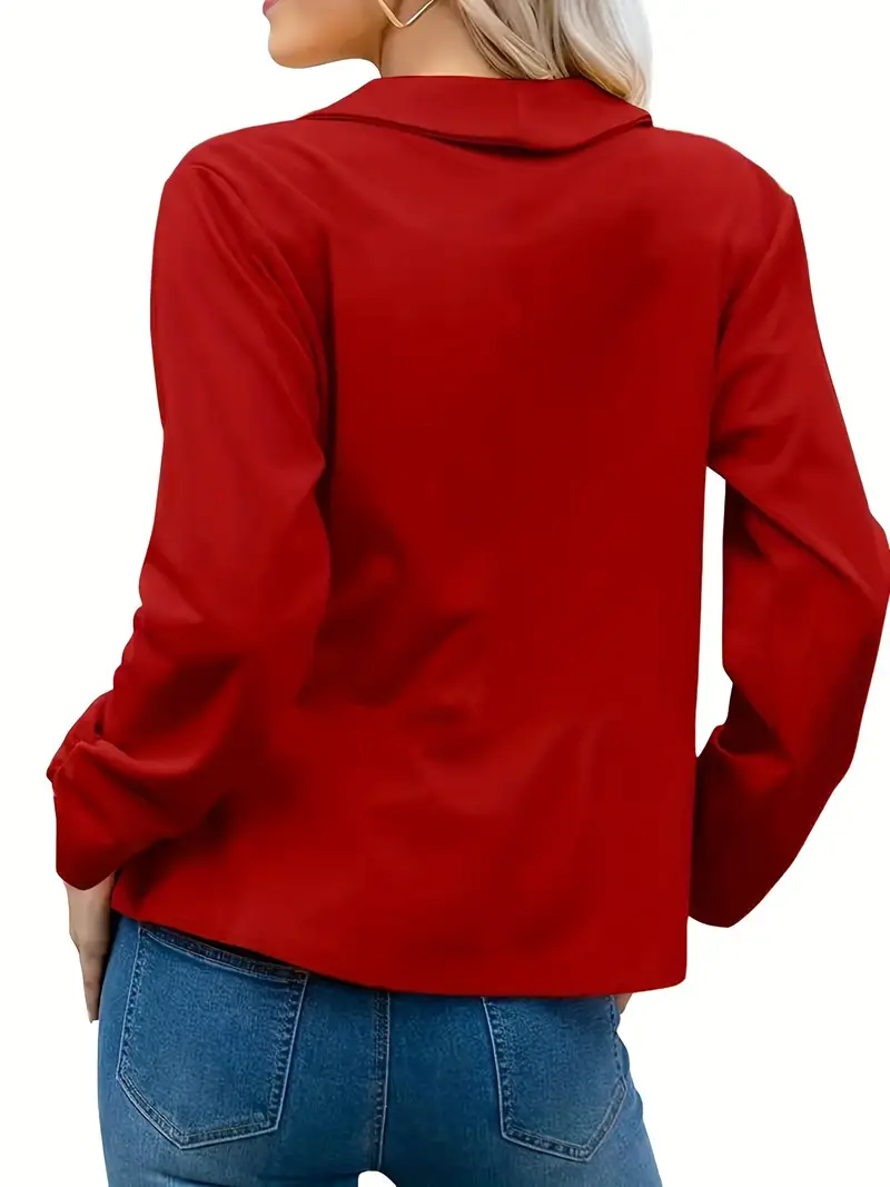 Solid Lapel Blazer Elegant Open Front Long Sleeve Work Temu