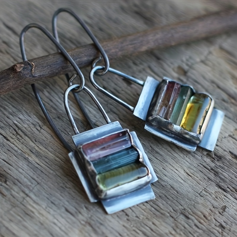 Vintage Lock Design Colorful Cuboid Synthetic Gems Inlaid - Temu Australia