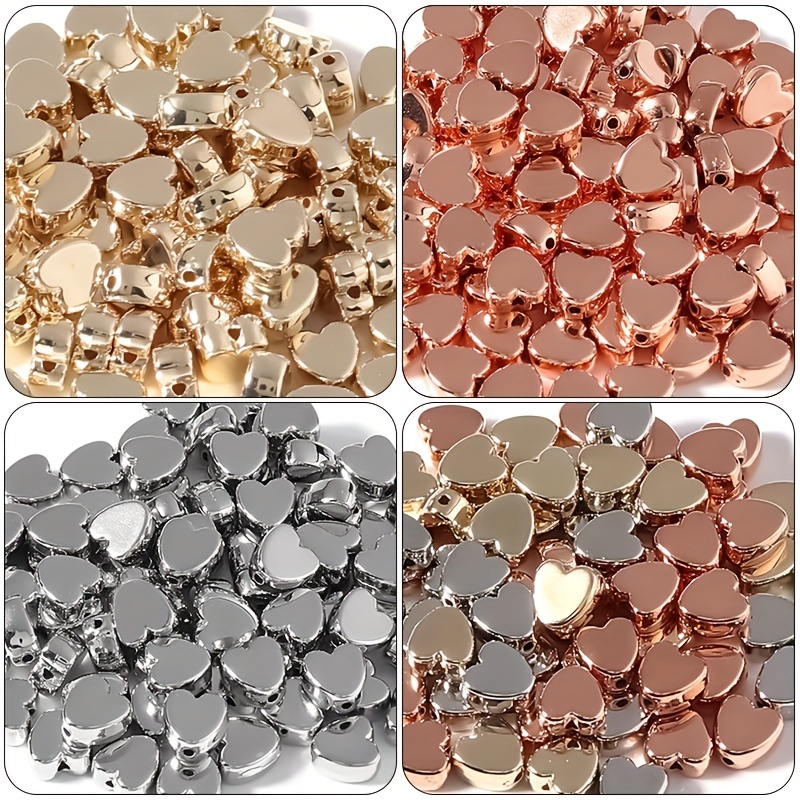 400pcs 하트 모양 금속 컬러 플라스틱 구슬 구멍 패션 Diy 목걸이 팔찌 중소 기업 보석 공 Temu Korea