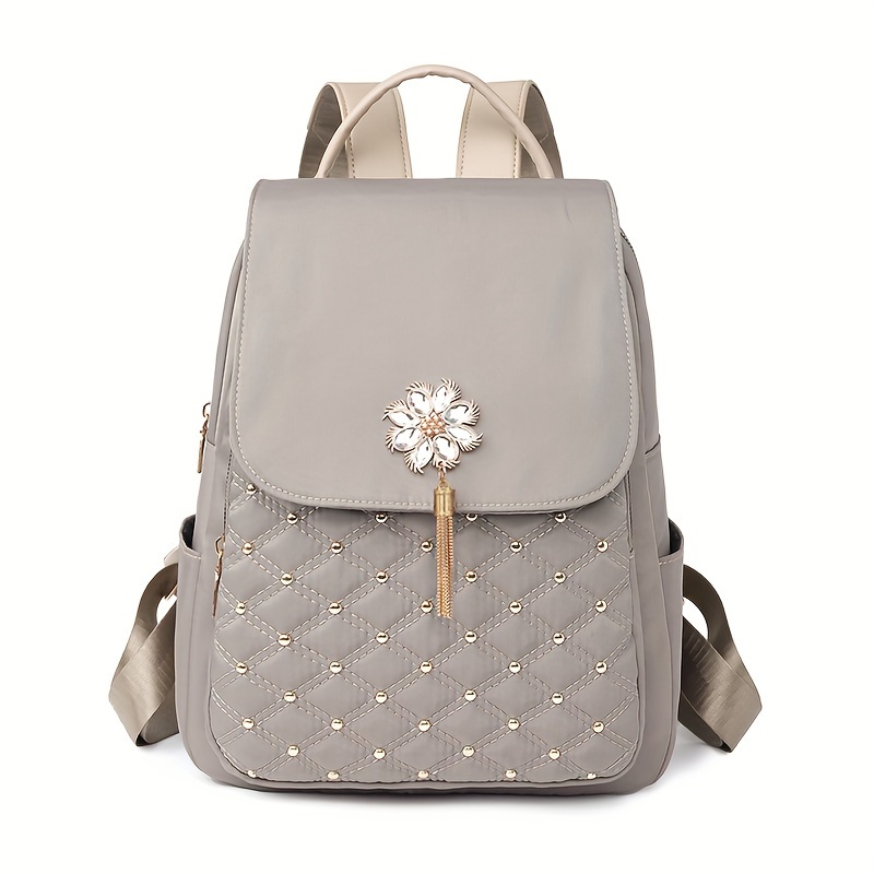 Flower Tassel Quilted Large Capacity Preppy Backpack Nylon - Temu ...