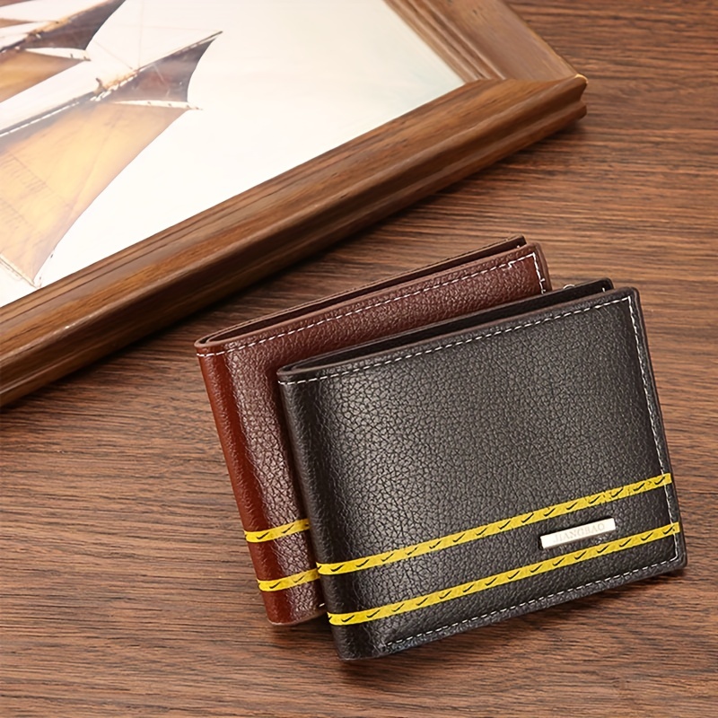 mens pu leather striped short wallet multiple card slots purse large ...