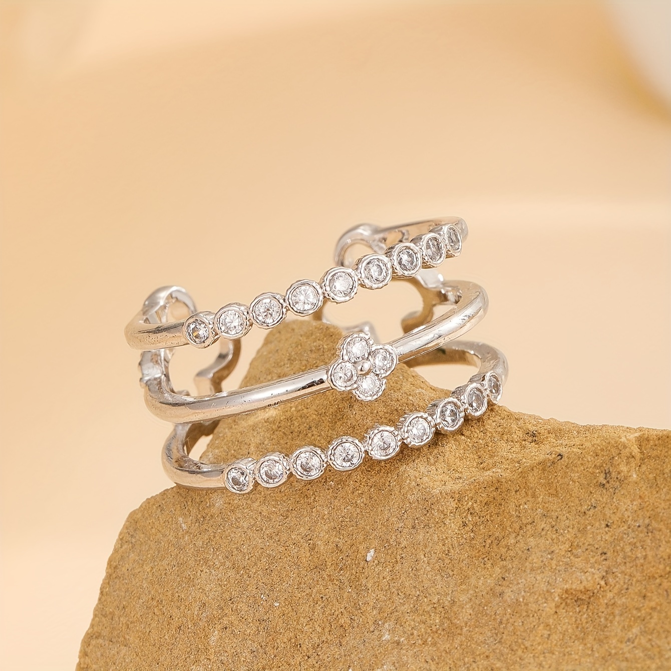 Chic Ring Sparkling Moon Sun / Heart / Flower / Multi Layer - Temu ...