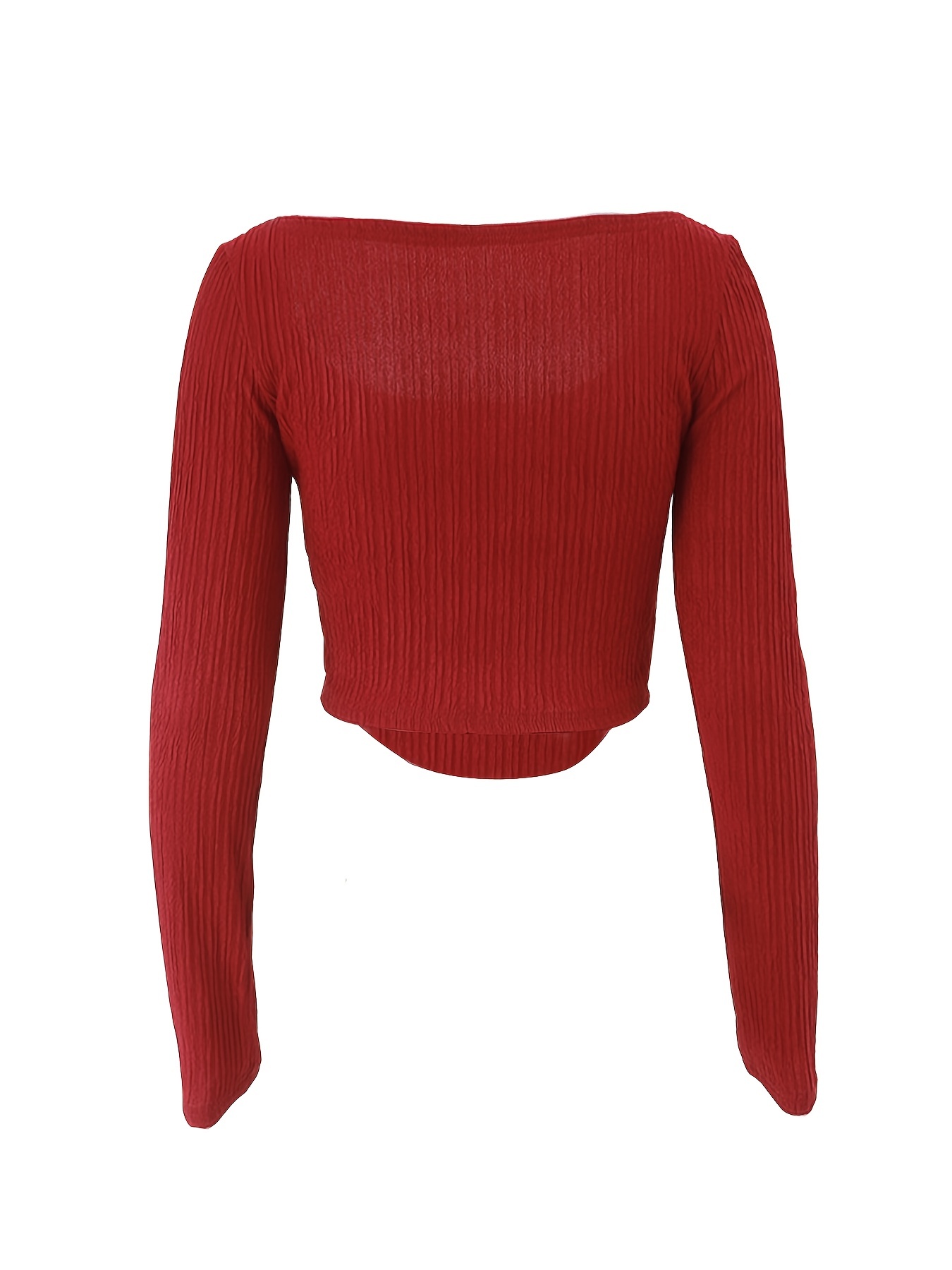 casual slim fit ribbed tops u neck long sleeve fashion - Temu Australia
