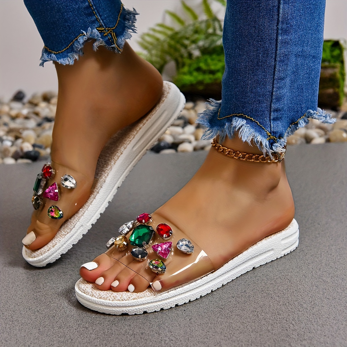 Women's Rhinestone Decor Slide Sandals Casual Open Toe - Temu United ...