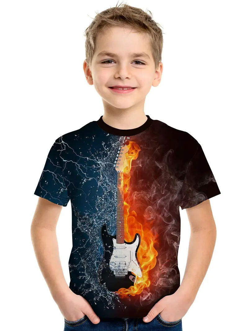 Camiseta Estampado 3d Guitarra Llama Agua Camisetas Niños Temu Mexico
