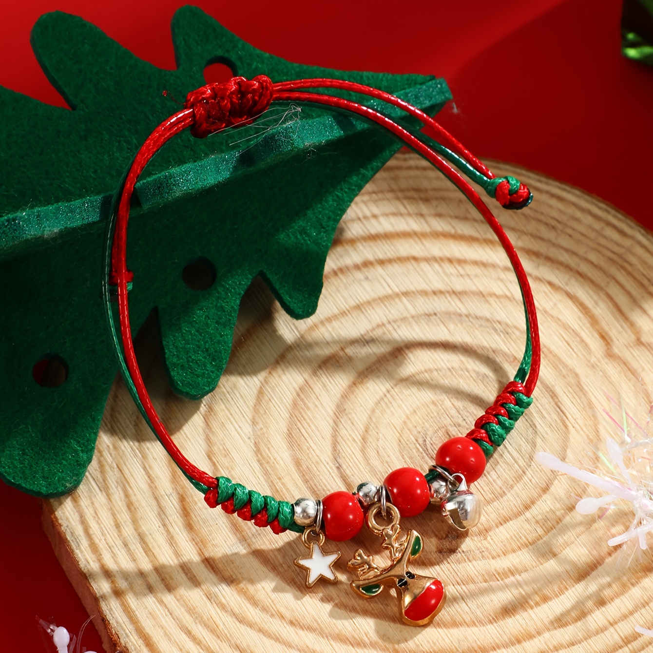 Reindeer Bell Shape Pendant Rope Bracelet Red Green Hand - Temu United ...