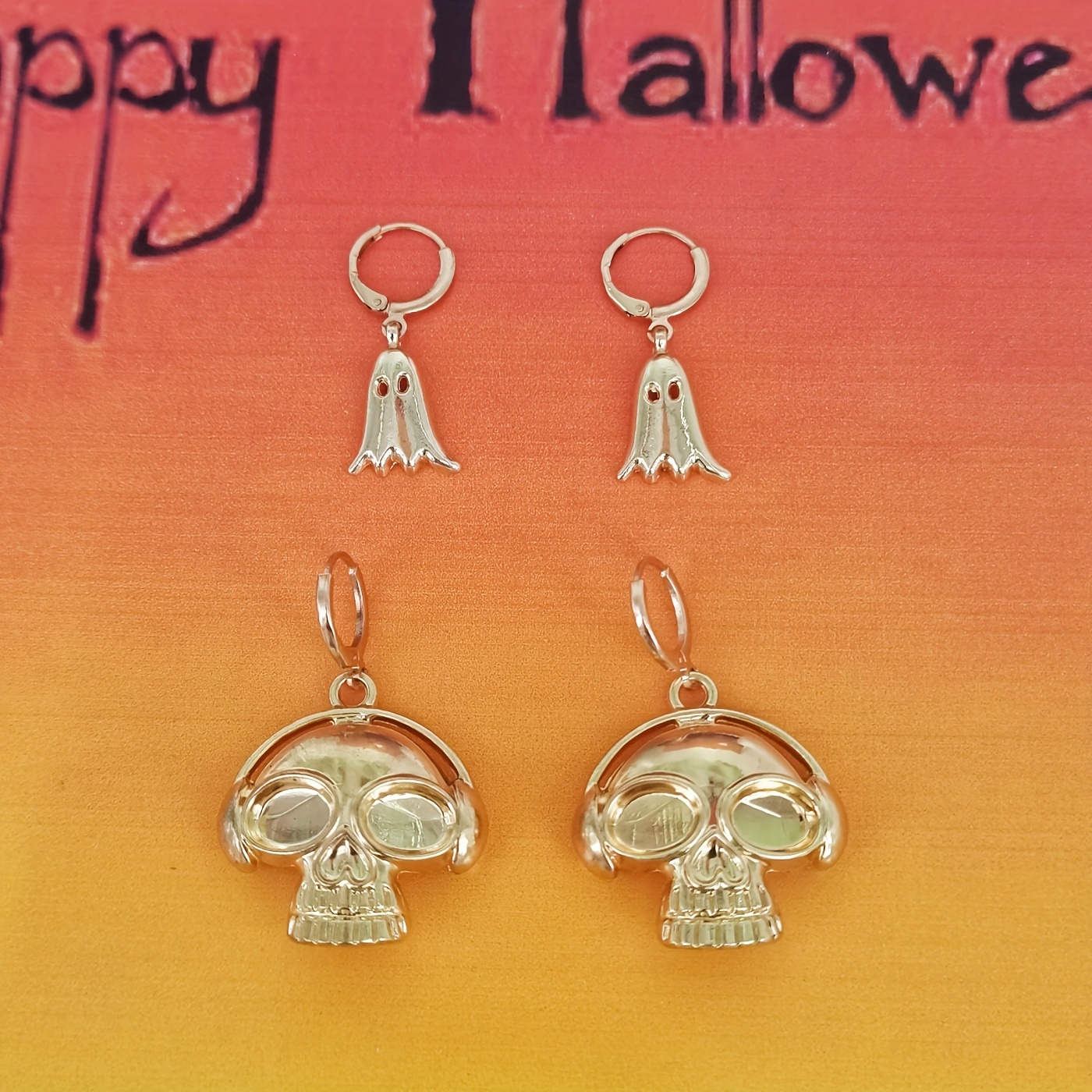 Halloween Metal Ghost Skull Pendant Hoop Earrings Party Punk Style Zinc ...