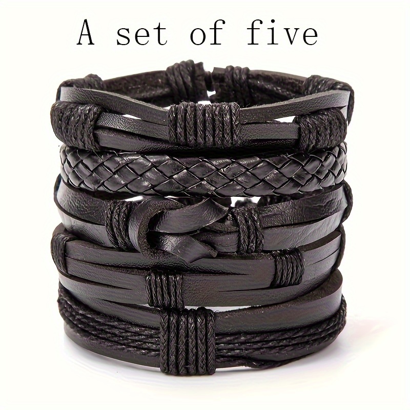 Retro Love Trendy Multilayer Black Synthetic Cowhide Bracelet For Men ...