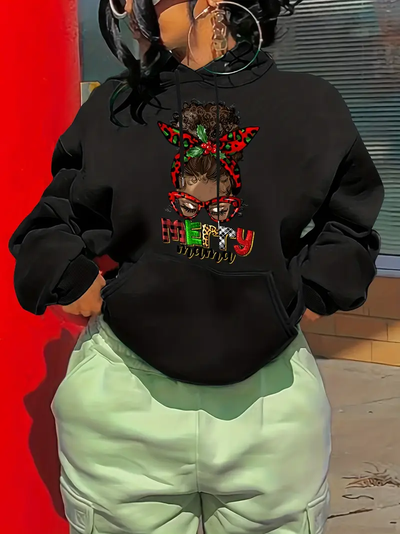 Christmas Mama Print Hoodie Casual Pocket Long Sleeve Temu Canada