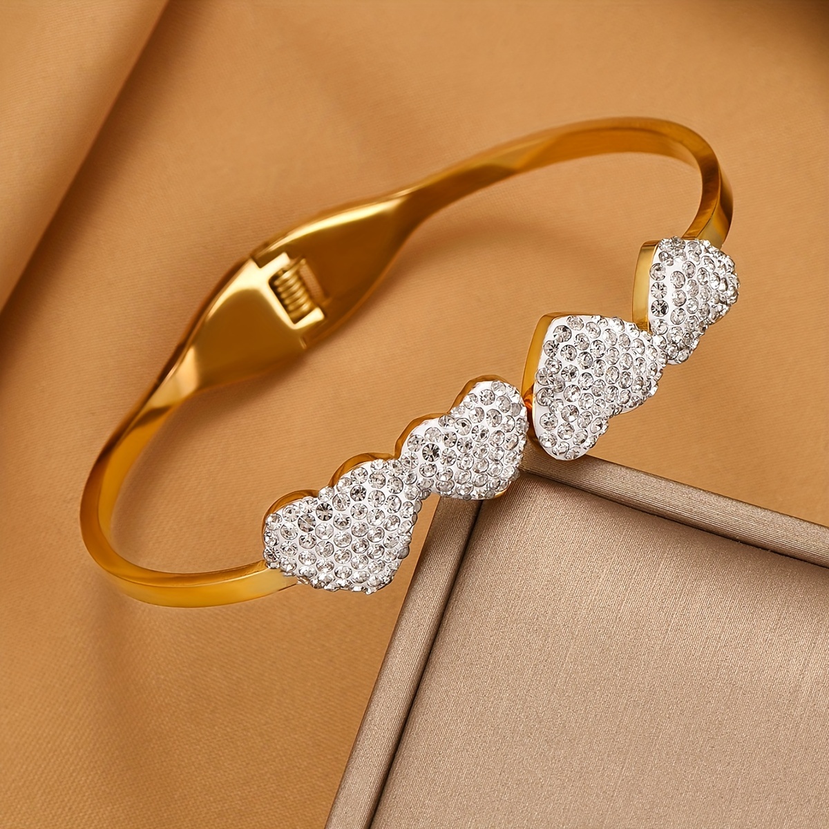 Rhinestone Decor Heart Shaped Bangle - Temu United Kingdom
