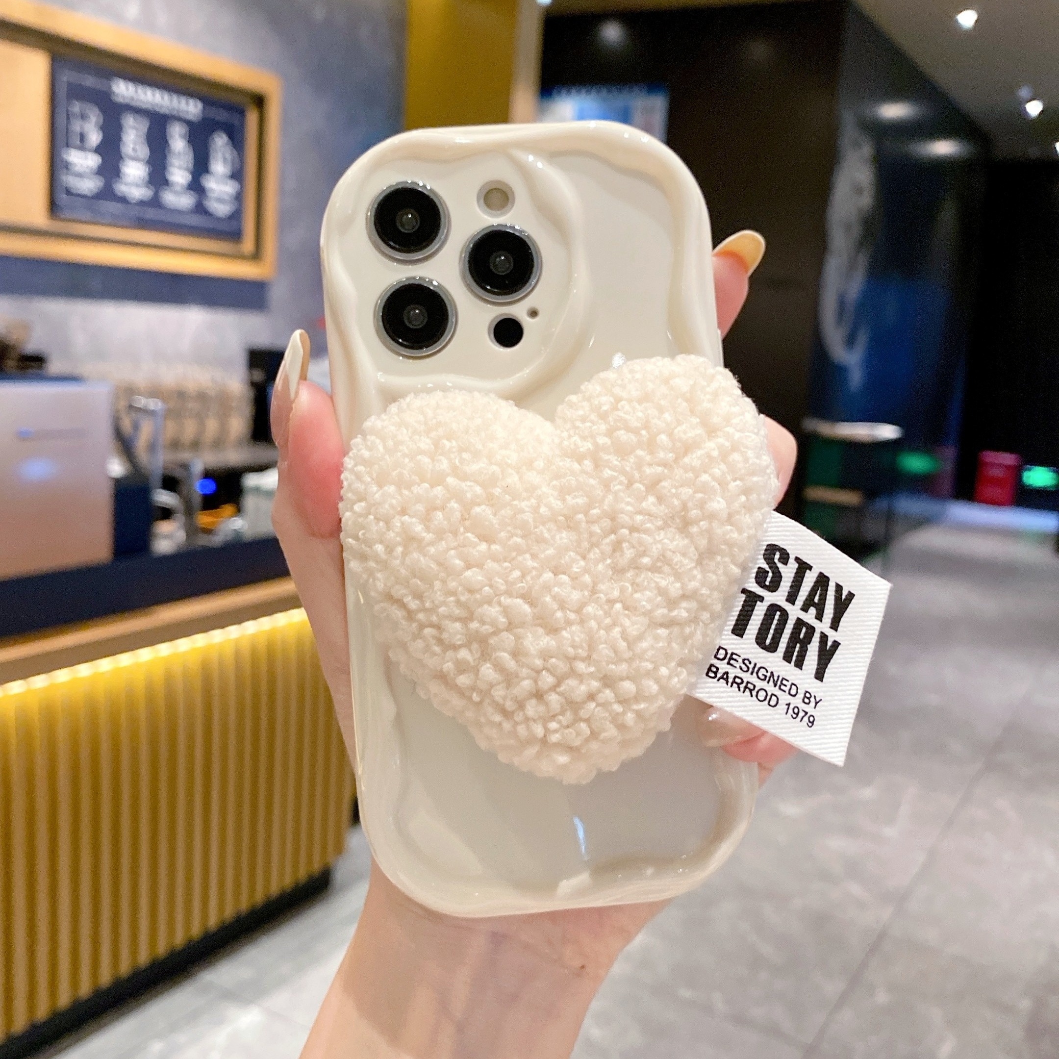 Iphone Cream Edge Plush Love Bracket Protective Mobile Phone - Temu Ireland