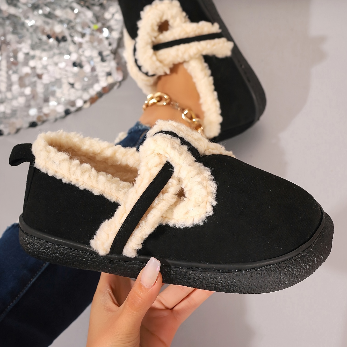 Warm Slippers Solid Color Fuzzy Home Slip Soft Sole Platform - Temu ...