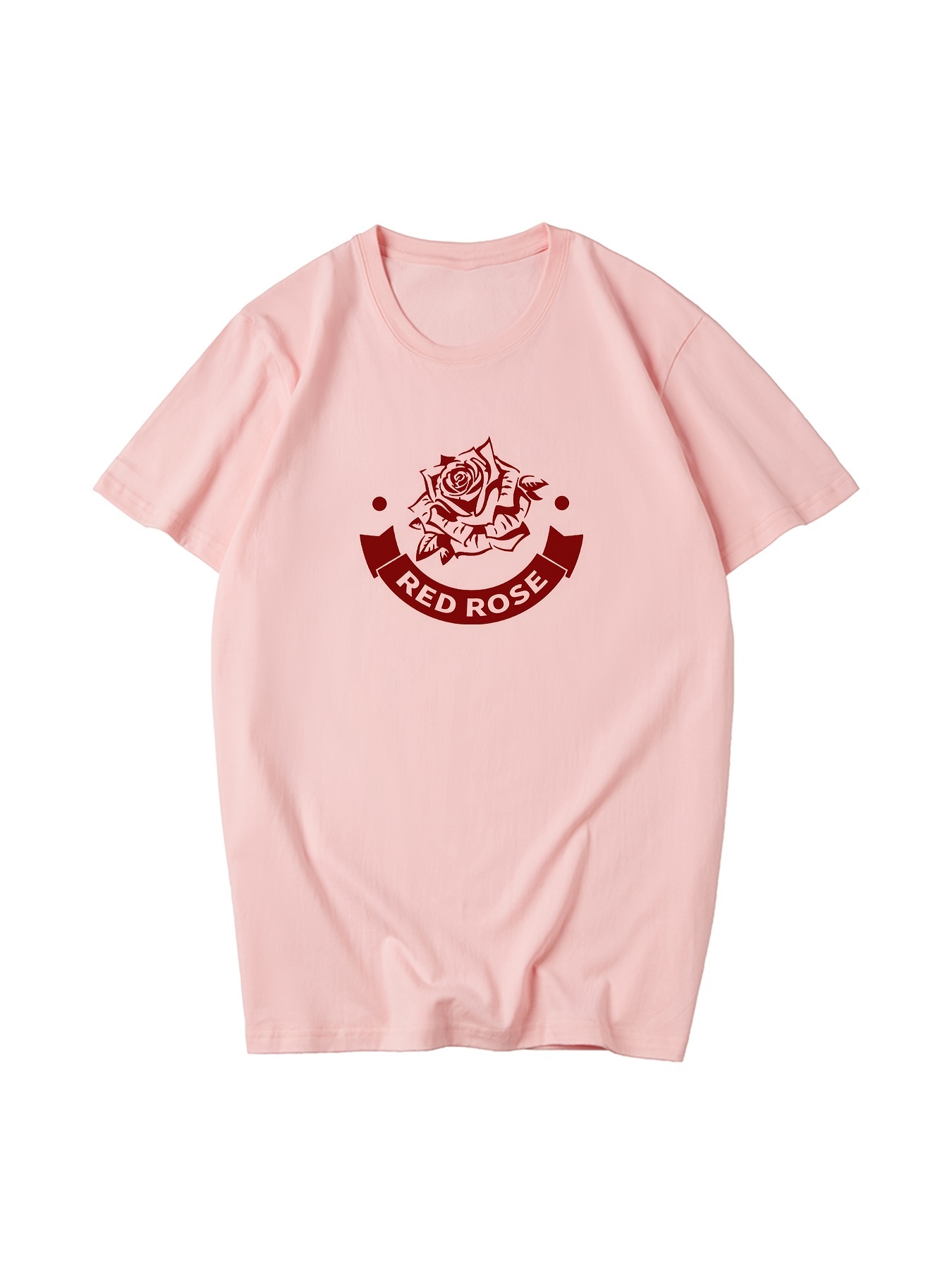 Red Rose Print Graphic T-shirt, Short Sleeve Crew Neck Casual Top For ...