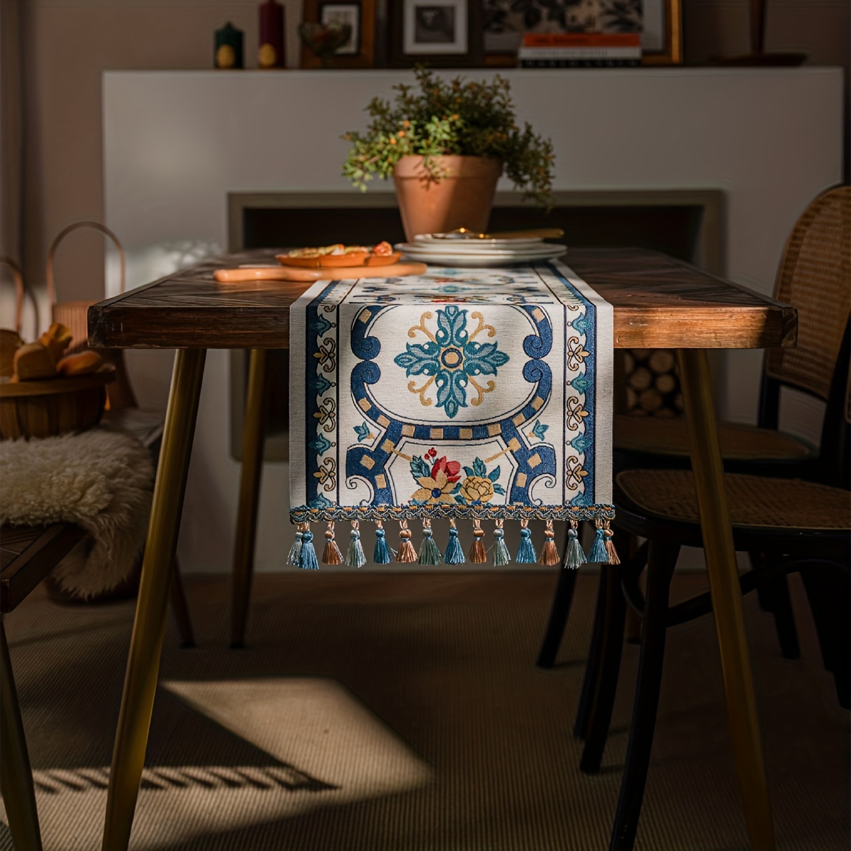 Polyester Table Runner Blue Cross Contrast Color Geometric - Temu ...