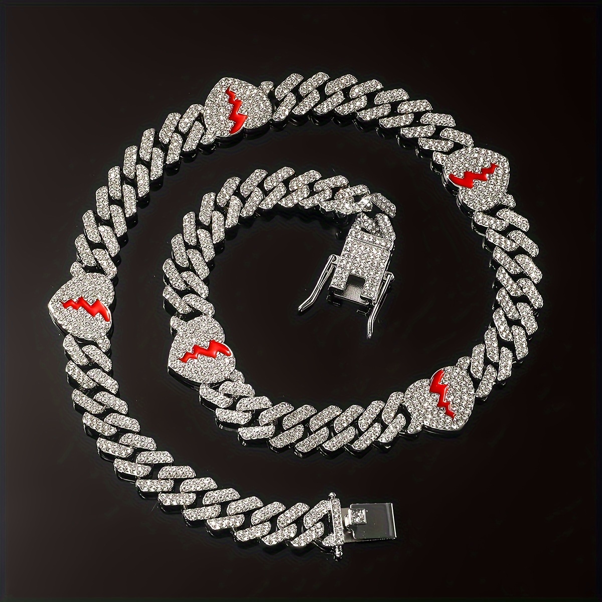Hip Hop Broken Heart Shape Cuban Full Faux Diamond Necklace - Temu ...
